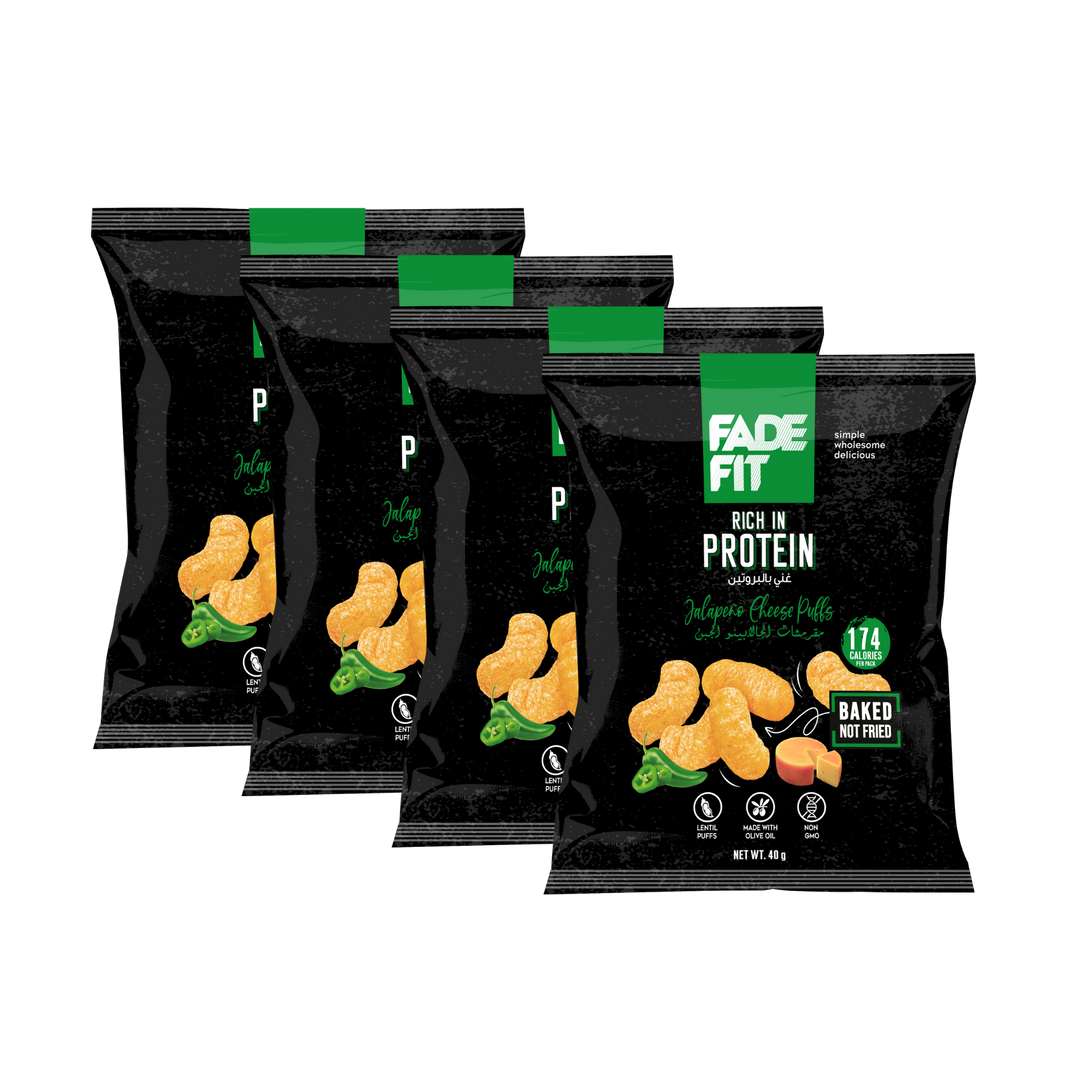 Jalapeno Chedder Protein Puffs 4 x 40g Snack Packs – Fade Fit